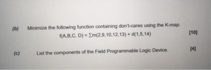 Solved (b) Minimize the following function containing don't | Chegg.com