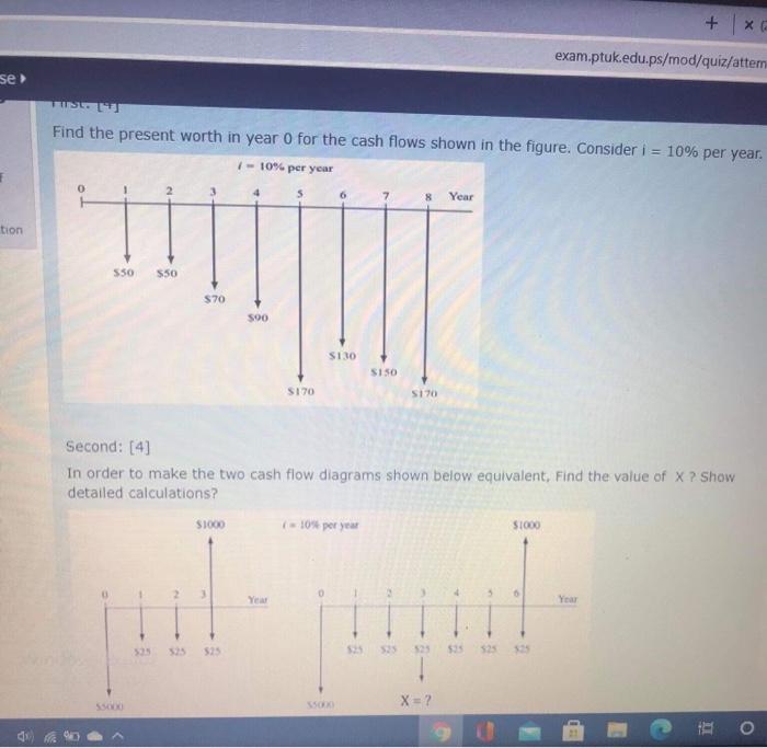 Solved + 1x exam.ptuk.edu.ps/mod/quiz/attem se) Find the | Chegg.com