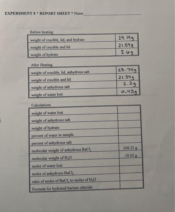 Solved EXPERIMENT 8 * PRELAB EXERCISE * Name 1. What | Chegg.com