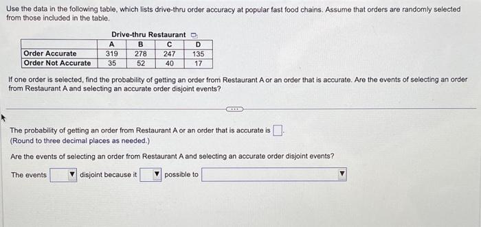 Solved Use the data in the following table, which lists | Chegg.com