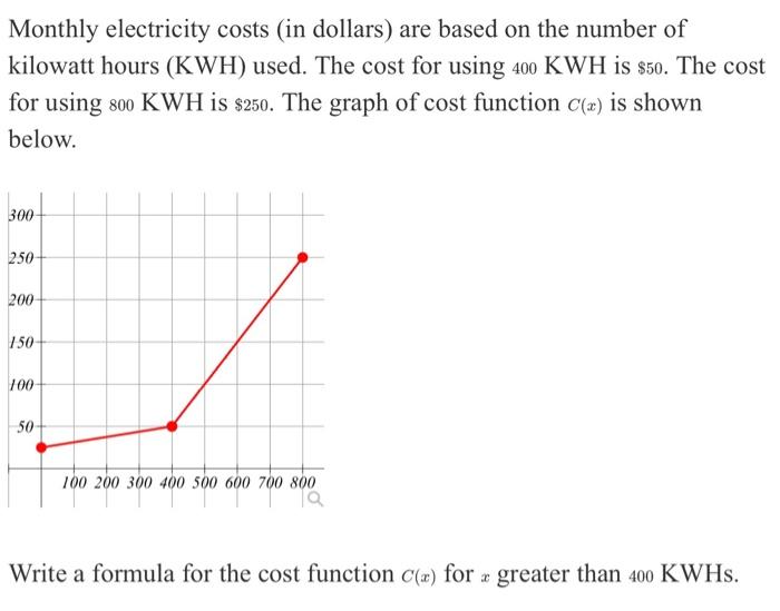 Solved Monthly electricity costs (in dollars) are based on | Chegg.com