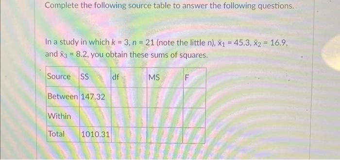 Solved Complete the following source table to answer the | Chegg.com
