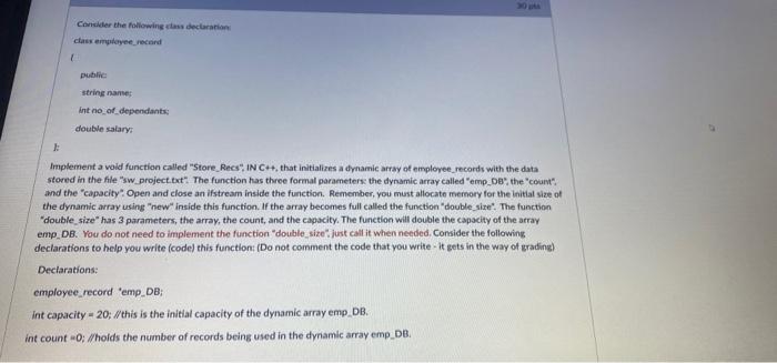 Solved > Consider the following a declaration class employee | Chegg.com
