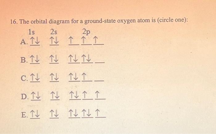 Solved 16 The Orbital Diagram For A Ground State Oxygen