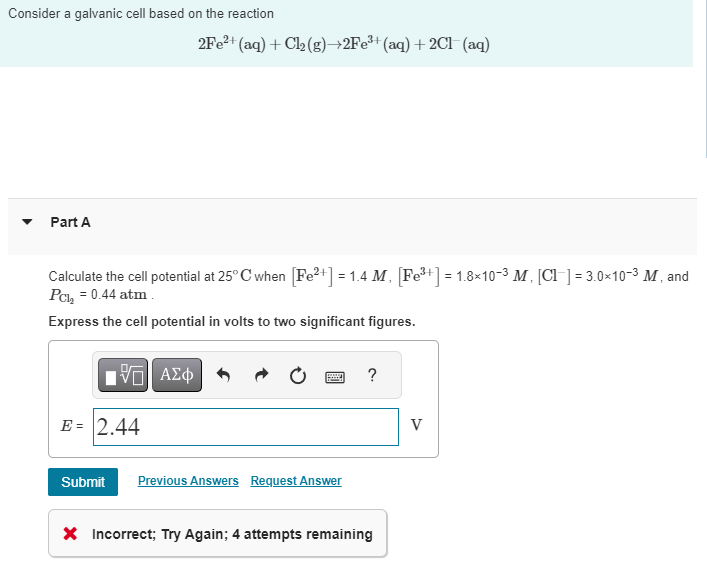 Solved Consider a galvanic cell based on ﻿the | Chegg.com