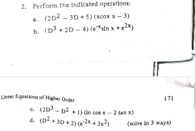 Solved 2. Perform the indicated operations: a. (2D2 – 3D + | Chegg.com