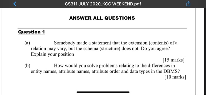 Solved CS311 JULY 2020_KCC WEEKEND.pdf ANSWER ALL QUESTIONS | Chegg.com
