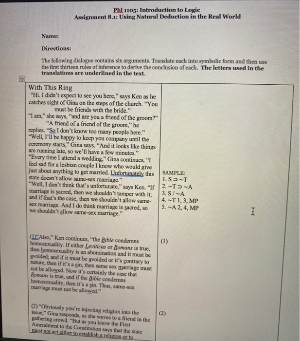 Solved Phl 1105 Introduction To Logic Assignment 81 Using