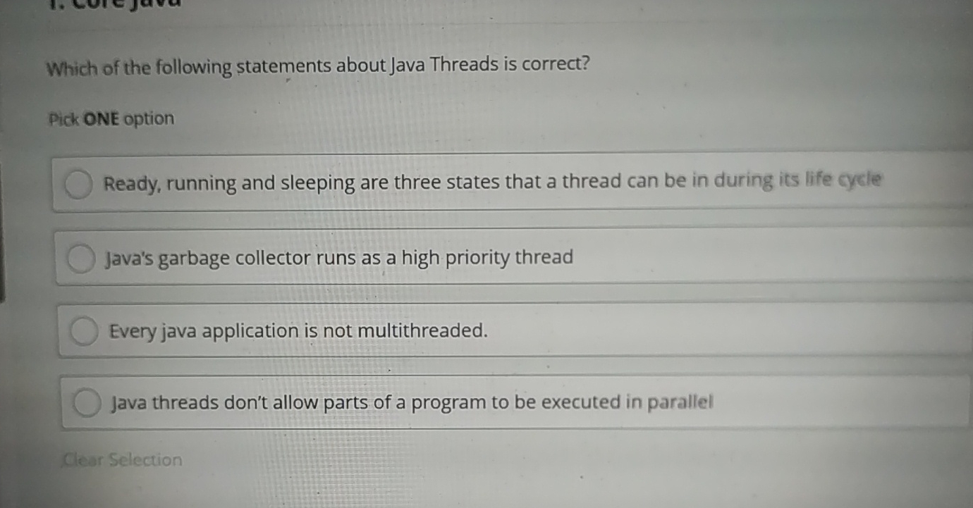 Solved Which of the following statements about Java Threads | Chegg.com