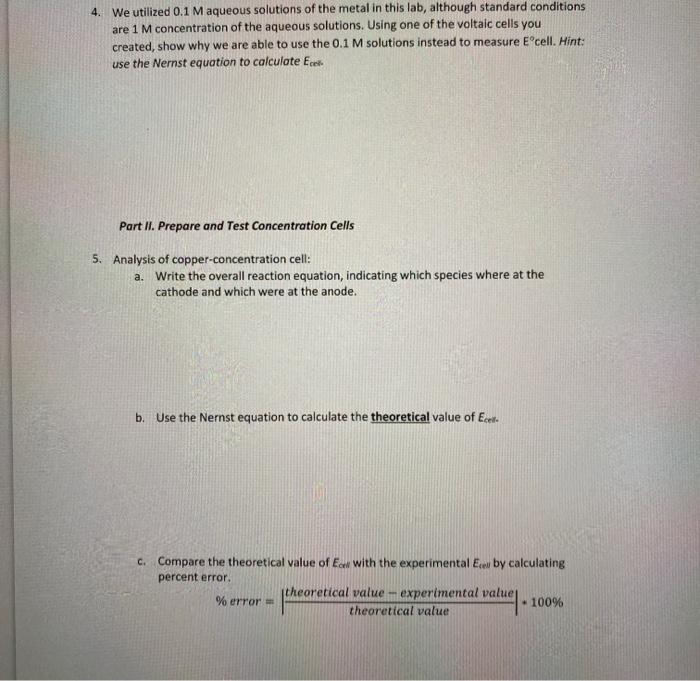 Solved Data Table 1. Determine E* for Various Voltaic Cells | Chegg.com