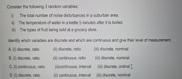 Solved Consider the following 3 ﻿random variables:i) ﻿The | Chegg.com