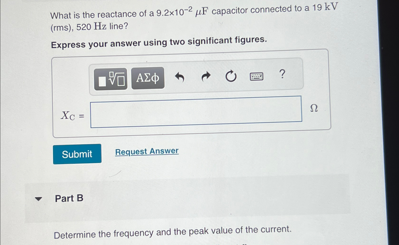 Solved What is the reactance of a 9.2×10-2μF ﻿capacitor | Chegg.com