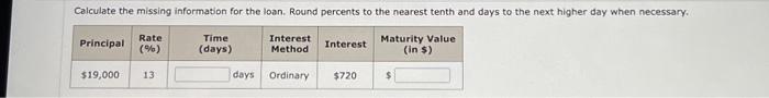 Solved Calculate the missing information for the loan. Round | Chegg.com