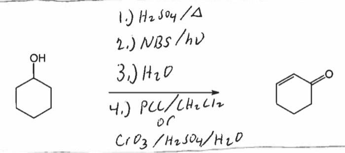 Solved 1.) H2SO4/Δ 2.) NBS/hv 3,H2O CrO3/H2SO4/H2O | Chegg.com