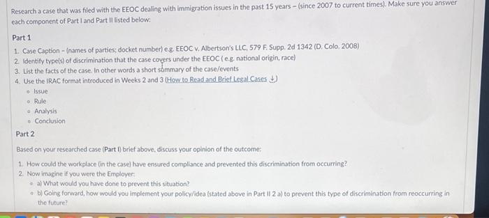 Research a case that was filed with the EEOC dealin | Chegg.com