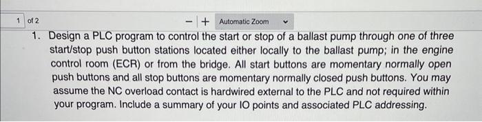 Solved Design a PLC program to control the start or stop of | Chegg.com