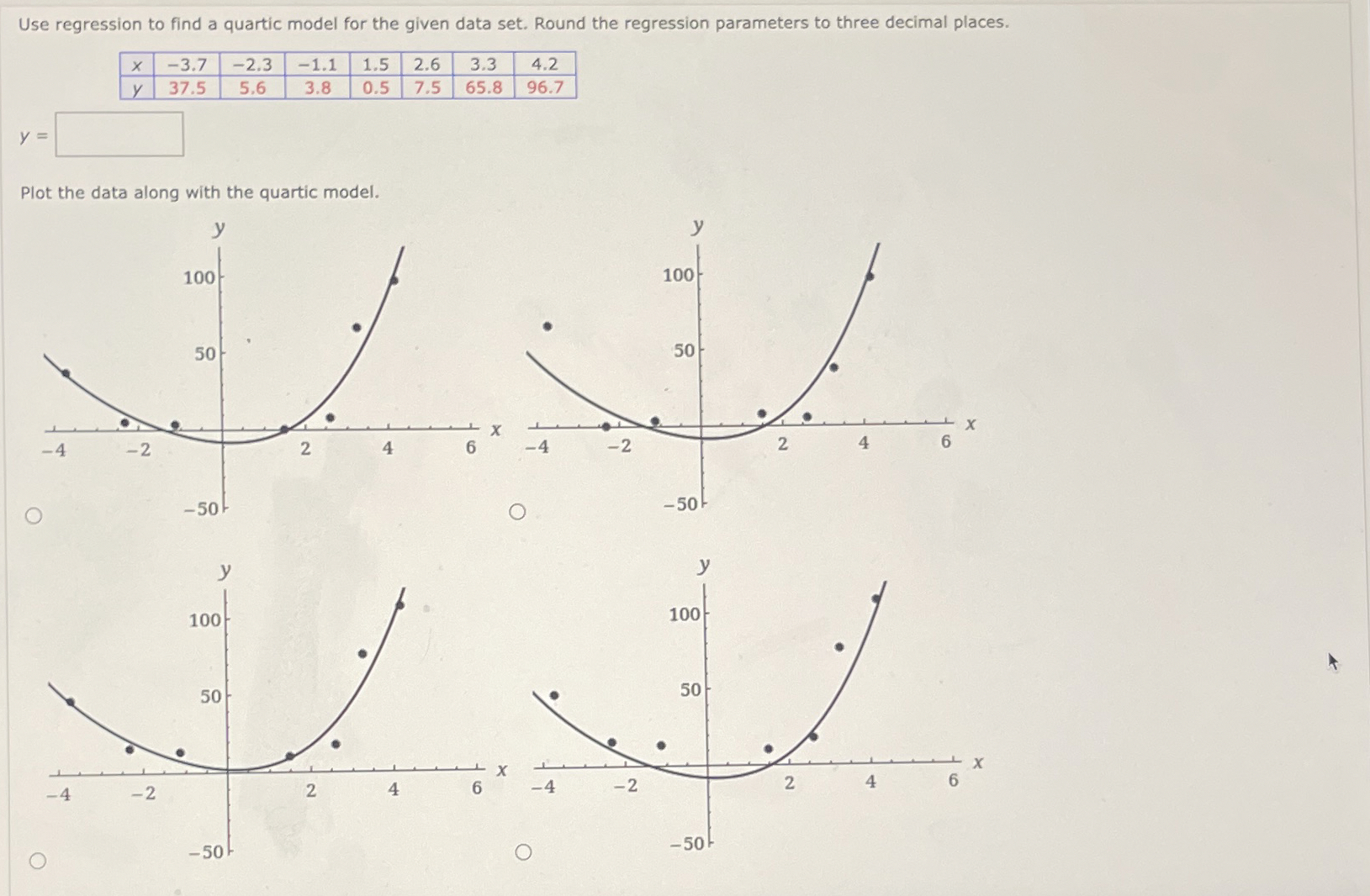 Use regression to find a quartic model for the given | Chegg.com