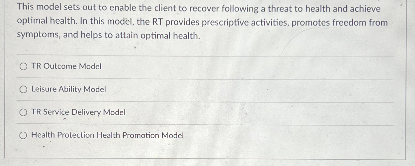 Solved This model sets out to enable the client to recover | Chegg.com
