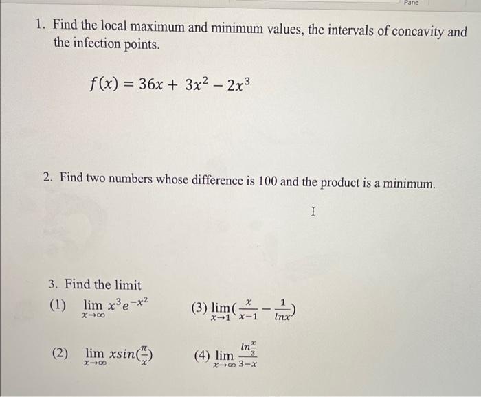 Solved Find the local maximum and minimum values, the | Chegg.com