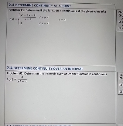 Solved 2.4 ﻿DETERMINE CONTINUITY AT A POINTProblem #1: | Chegg.com