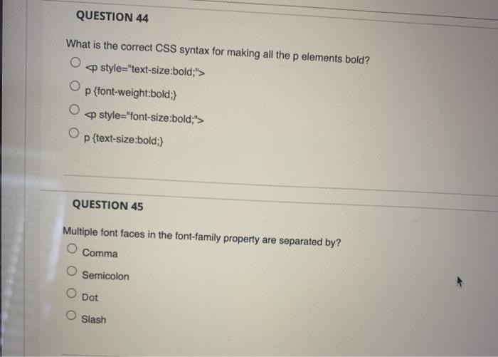 Solved QUESTION 42 Which notation is used to define CSS | Chegg.com