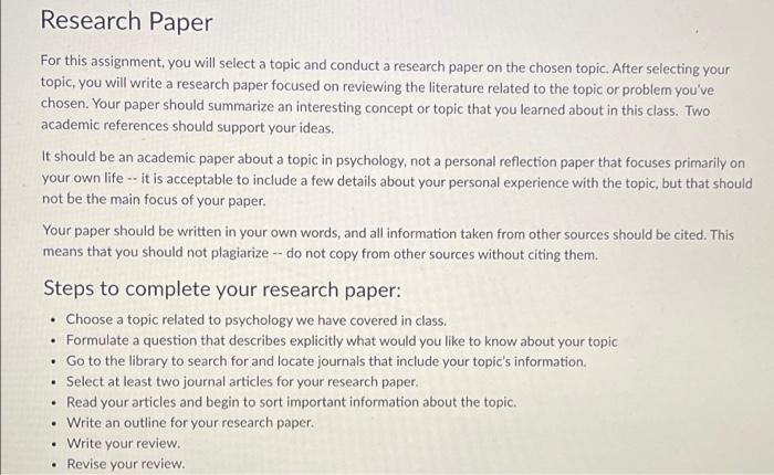 Solved Research Paper For this assignment, you will select a | Chegg.com