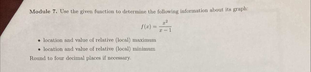 Solved Module 7. ﻿Use the given function to determine the | Chegg.com