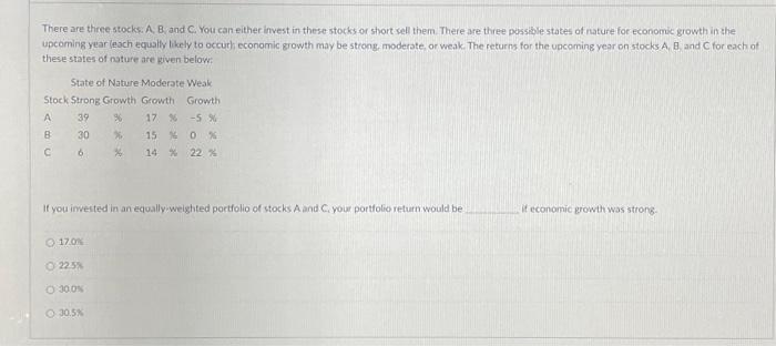 There are thice stocks: A,B, and C, You can either | Chegg.com