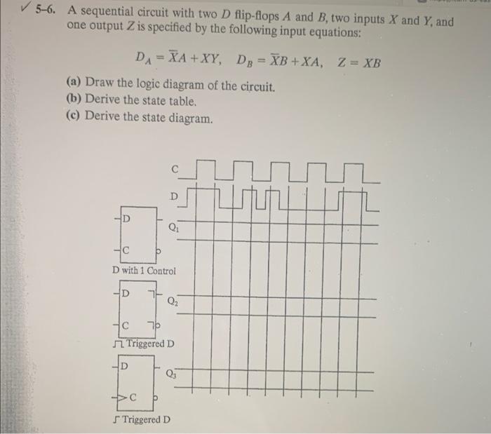 Solved 5-6. A sequential circuit with two D flip-flops A | Chegg.com