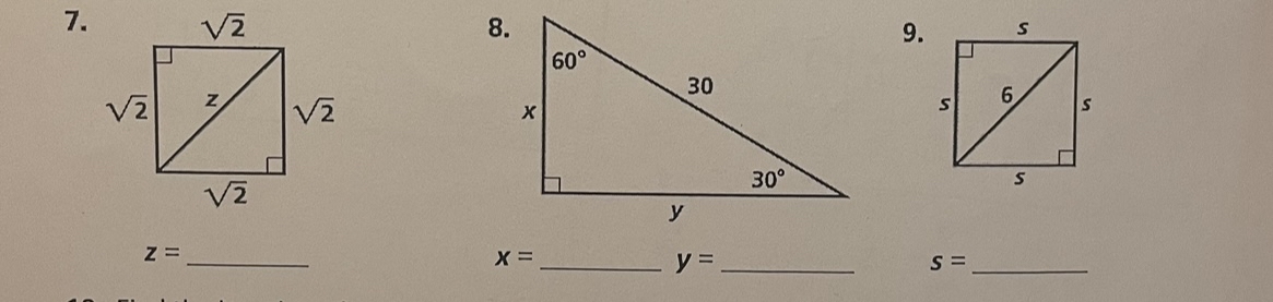 Solved Special Right TrianglesFind the value of each | Chegg.com
