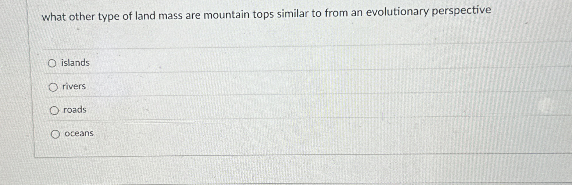 Solved what other type of land mass are mountain tops | Chegg.com