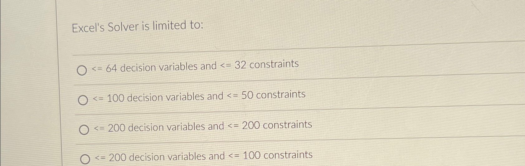Solved Excel's Solver is limited to:≤64 ﻿decision variables | Chegg.com