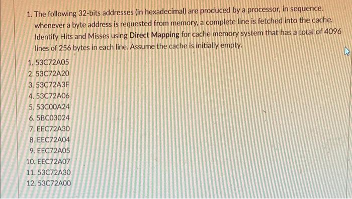 Solved 1. The following 32-bits addresses (in hexadecimal) | Chegg.com
