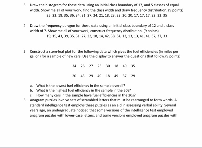 Solved 3. Draw the histogram for these data using an initial | Chegg.com