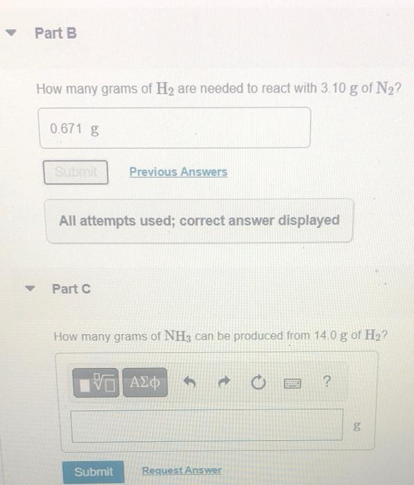 Solved How many grams of H2 are needed to react with 3.10 g | Chegg.com