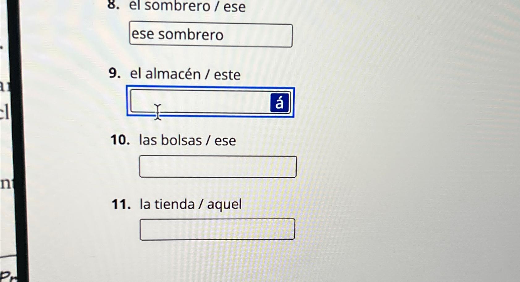 Solved el sombrero / ﻿eseel almacén / ﻿estelas bolsas / | Chegg.com