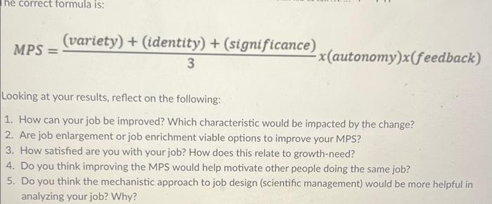 Solved he correct formula is: MPS=3( variety )+( identity | Chegg.com