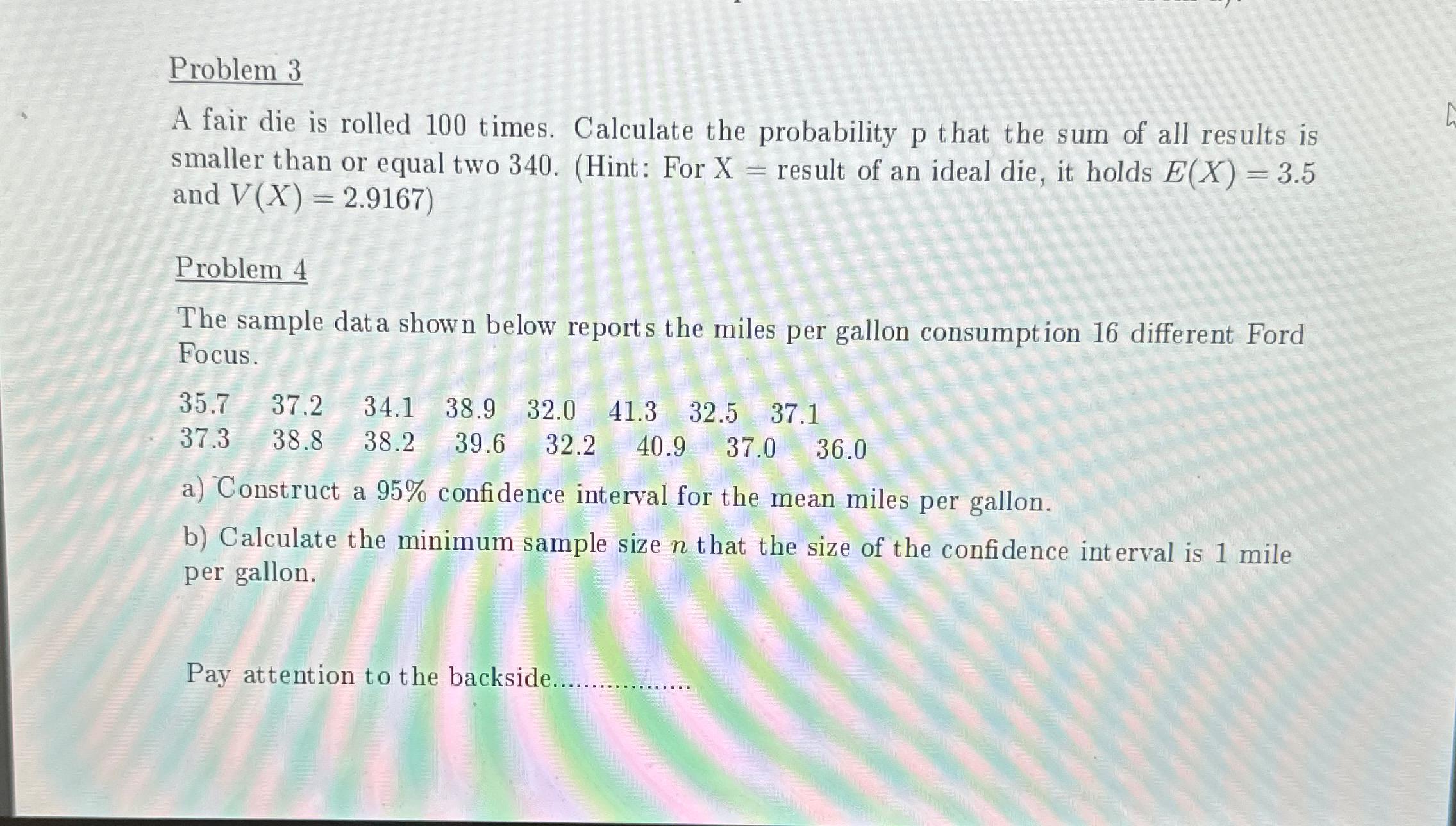 Solved Problem 3A fair die is rolled 100 ﻿times. Calculate | Chegg.com