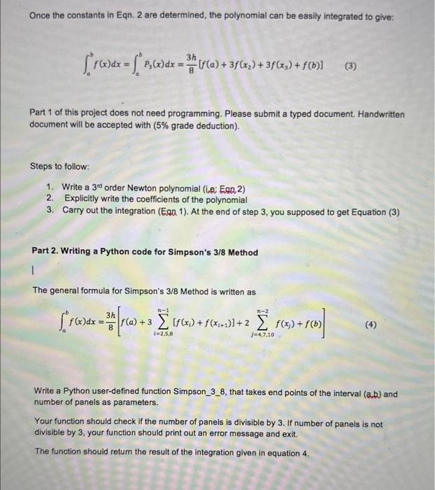 Part 1. Derivation of Simpson's 3/8 Method In | Chegg.com