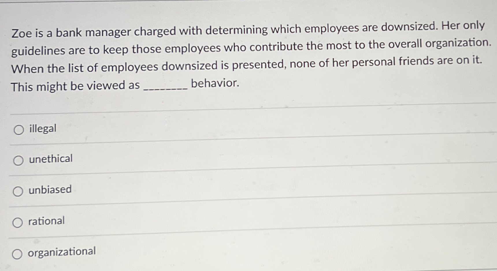 Solved Zoe is a bank manager charged with determining which | Chegg.com