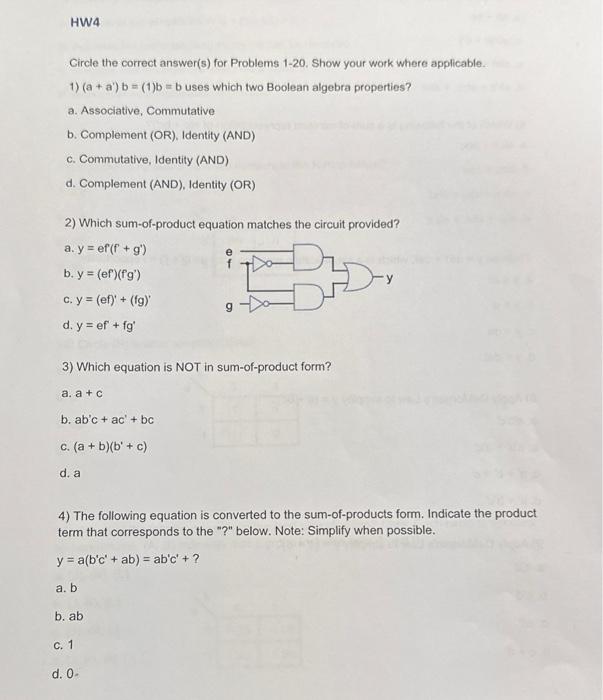 Solved HW4 Circle the correct answer(s) for Problems 1-20. | Chegg.com