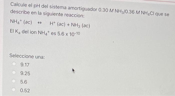 Solved Calculate the pH of the buffer system .30M NH3/0.36M | Chegg.com