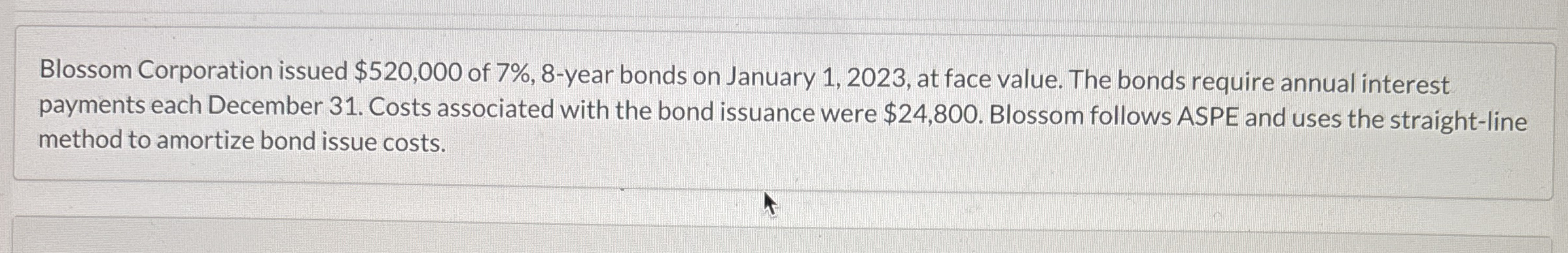 Solved Blossom Corporation issued $520,000 ﻿of 7%,8-year | Chegg.com
