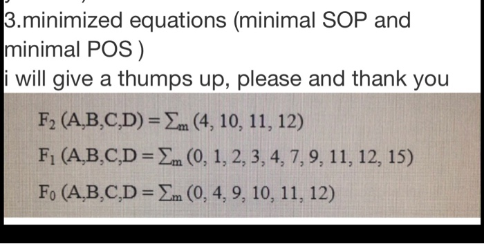 Solved 3.minimized equations (minimal SOP and minimal POS ) | Chegg.com