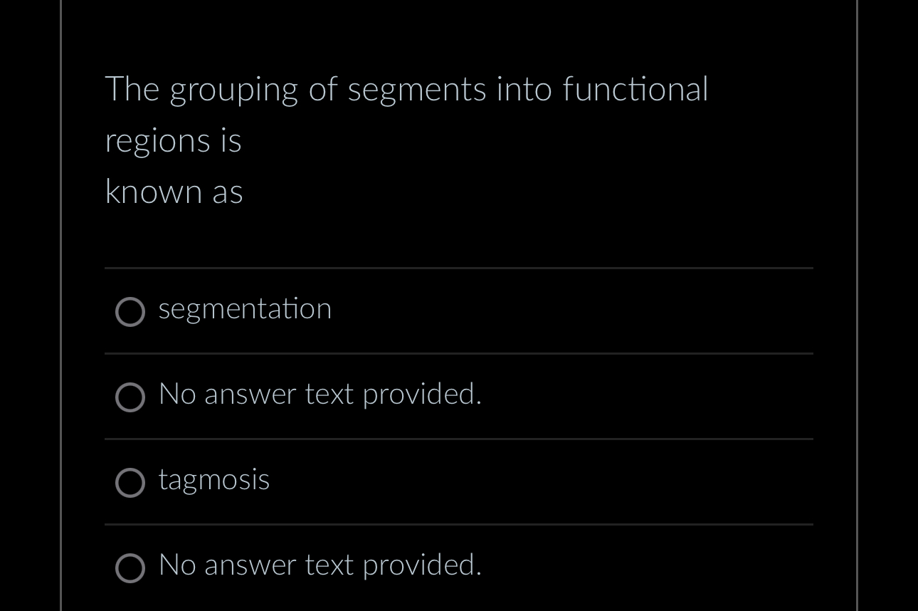 Solved The grouping of segments into functional regions is | Chegg.com