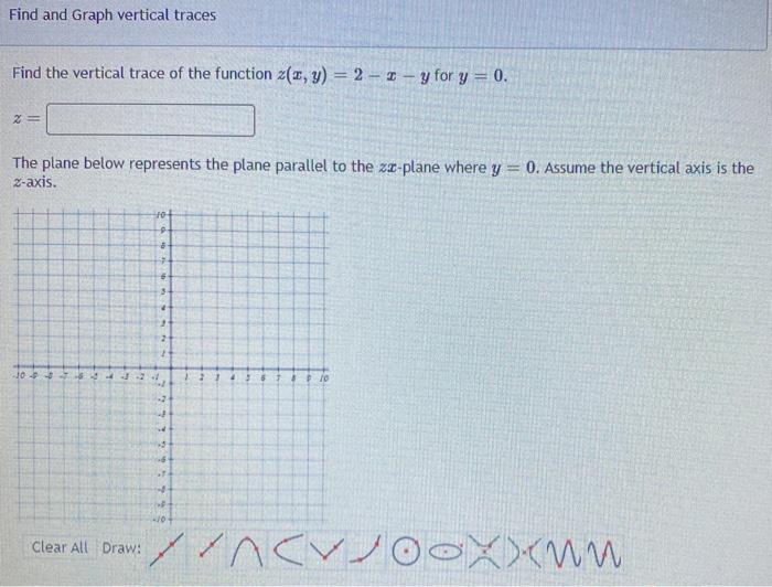 Solved Find the vertical trace of the function h(z,y) = – | Chegg.com