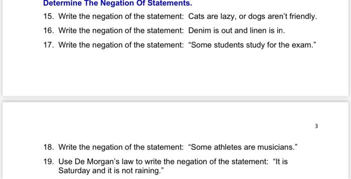 Solved Determine The Negation of Statements. 15. Write the | Chegg.com