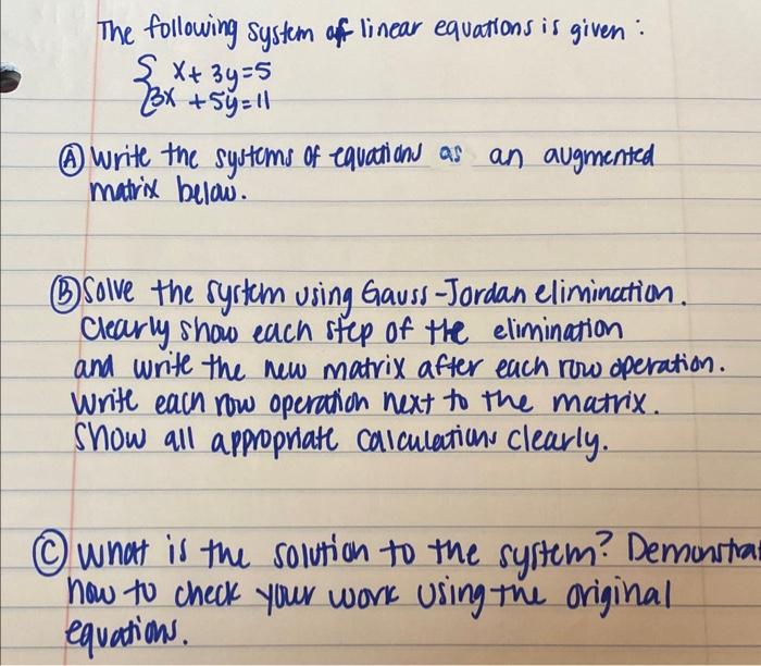 Solved The following system of linear equations is given: | Chegg.com