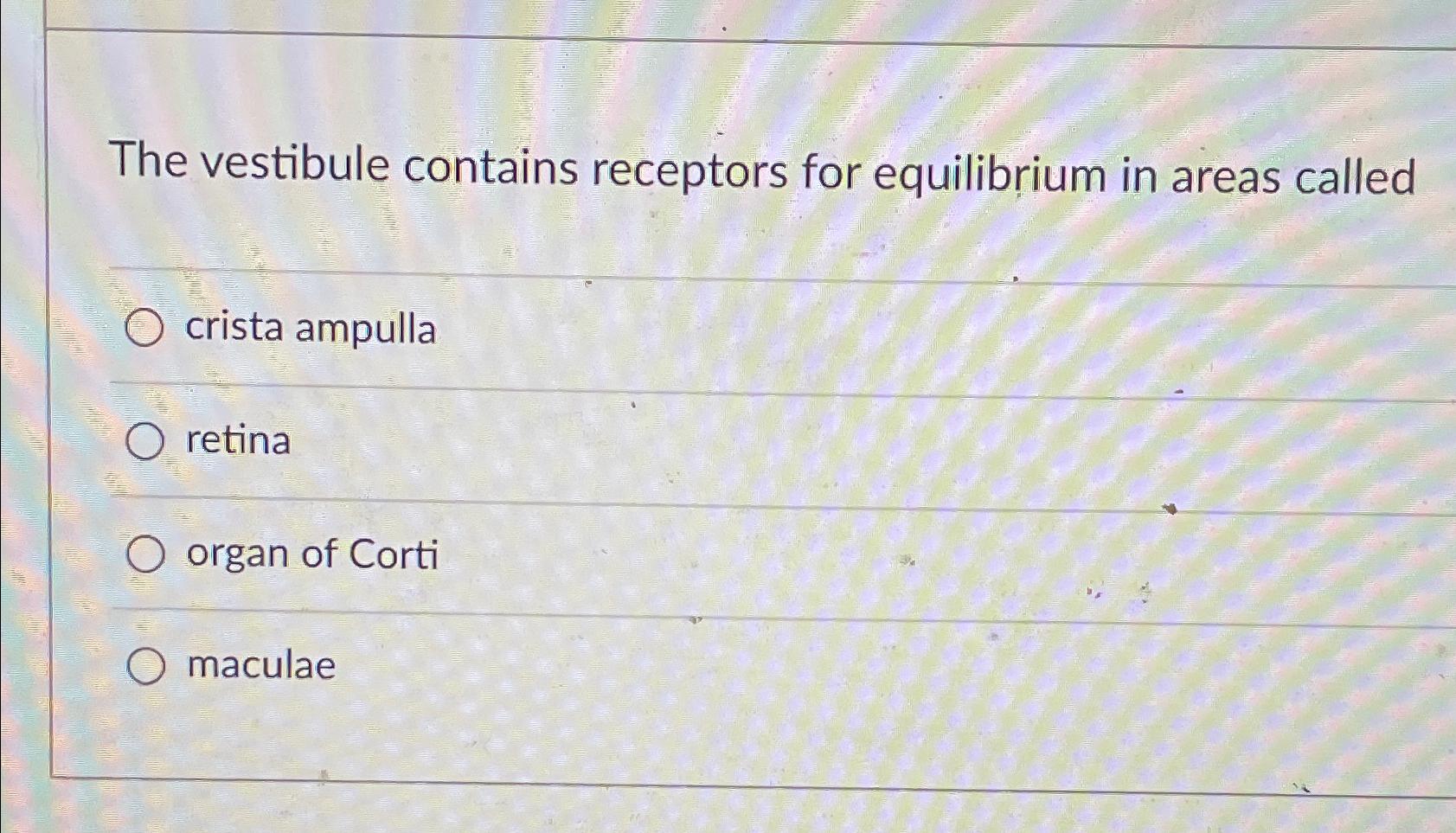 Solved The vestibule contains receptors for equilibrium in | Chegg.com