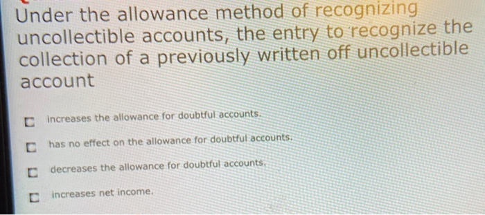 Solved Under the allowance method of recognizing | Chegg.com